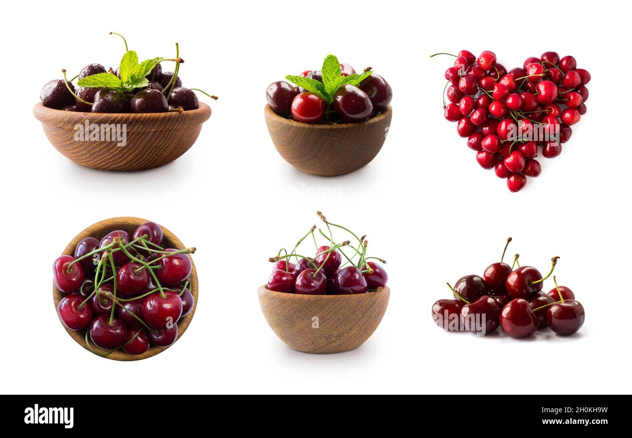 Red cherries isolated on white cutout. Berry with copy space for text ...