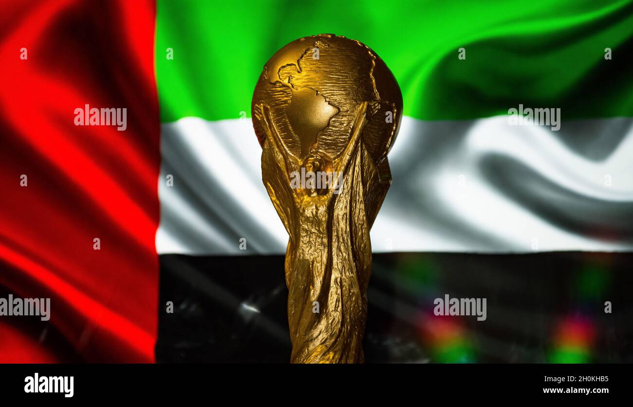 October 6, 2021, Abu Dhabi, UAE. FIFA World Cup against the background ...