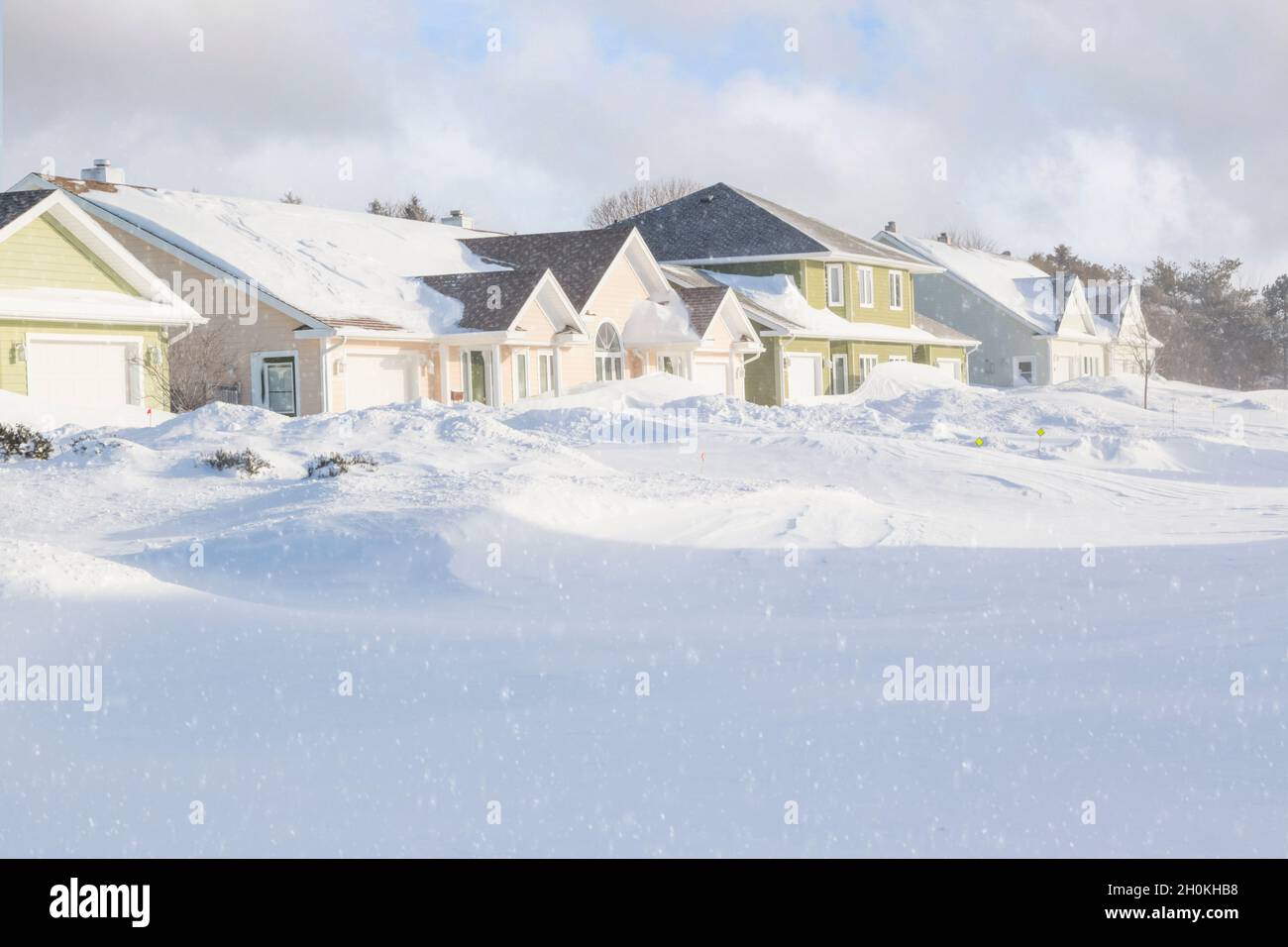 Unplowed roads after a blizzard in a North American suburban ...