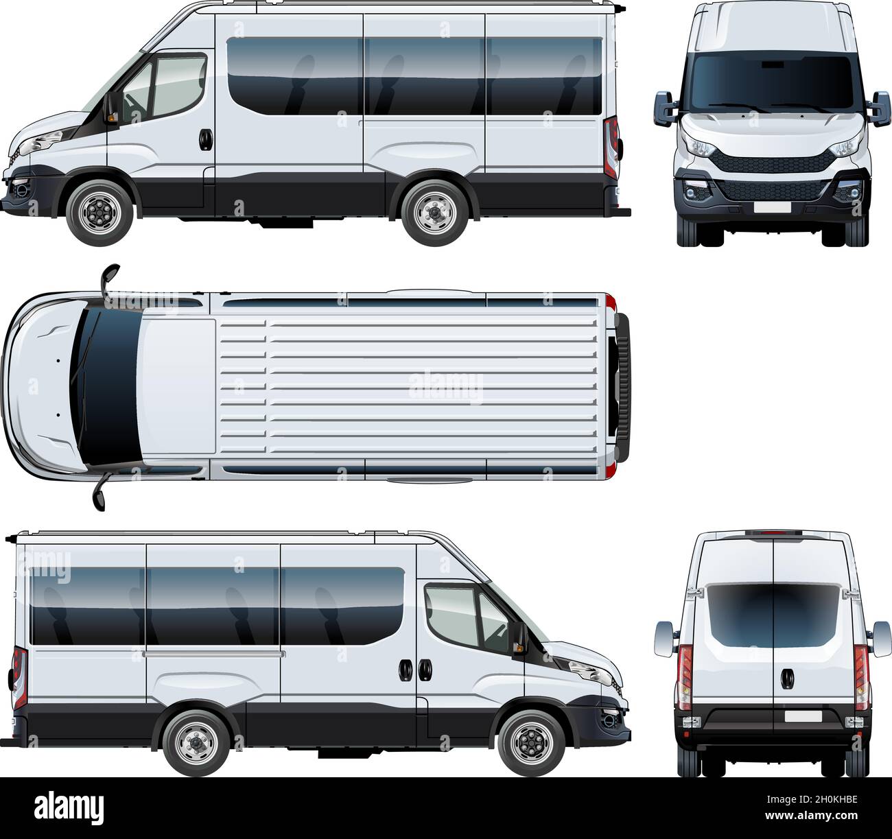 Vector van template isolated on white. Side, front, back and top view ...