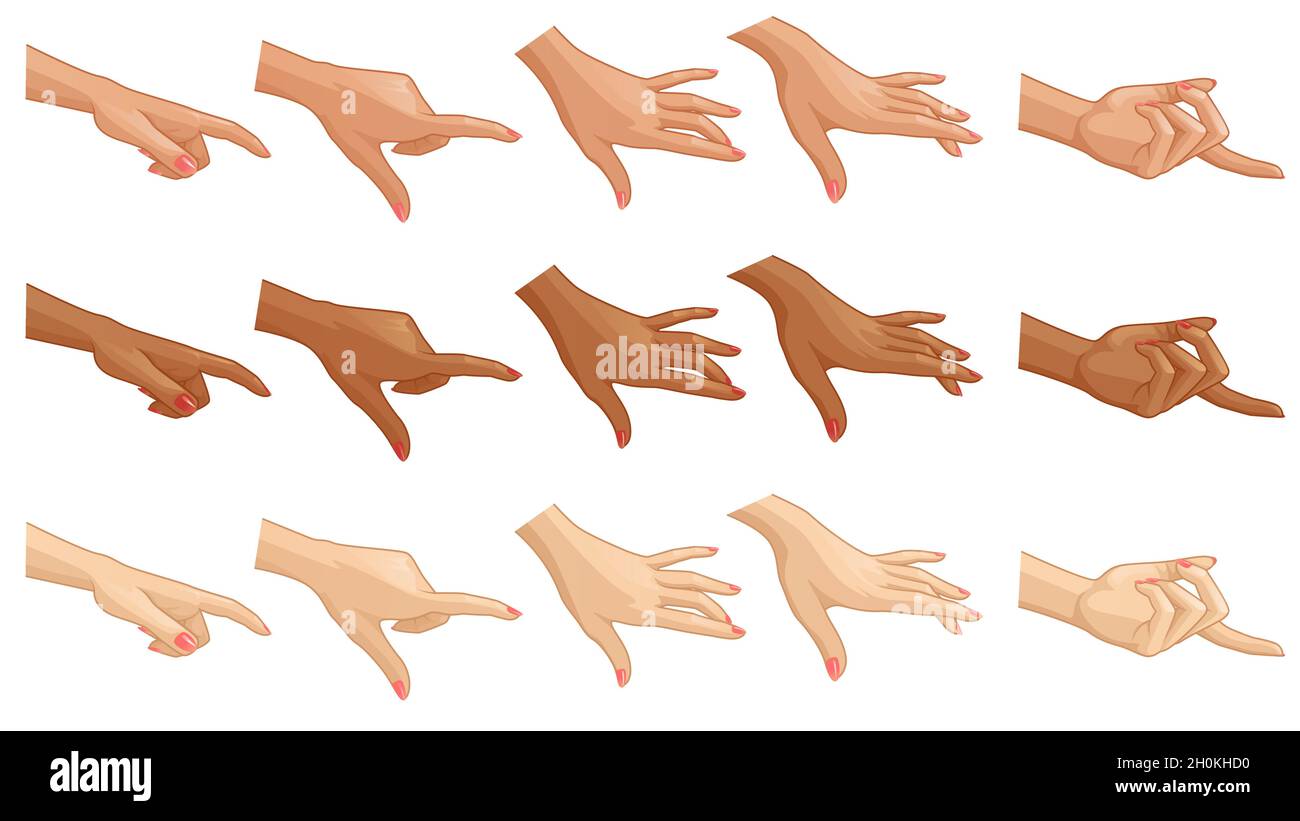 Cartoon hand gesture set for design in different skin colors. Vector illustration Stock Vector ...