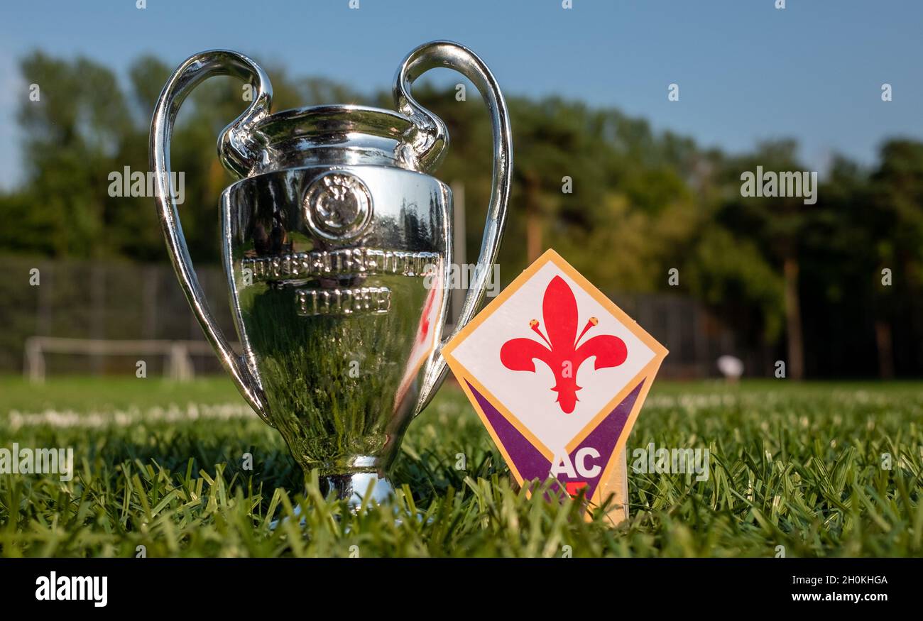 August 30, 2021, Florence, Italy. The emblem of the ACF Fiorentina ...