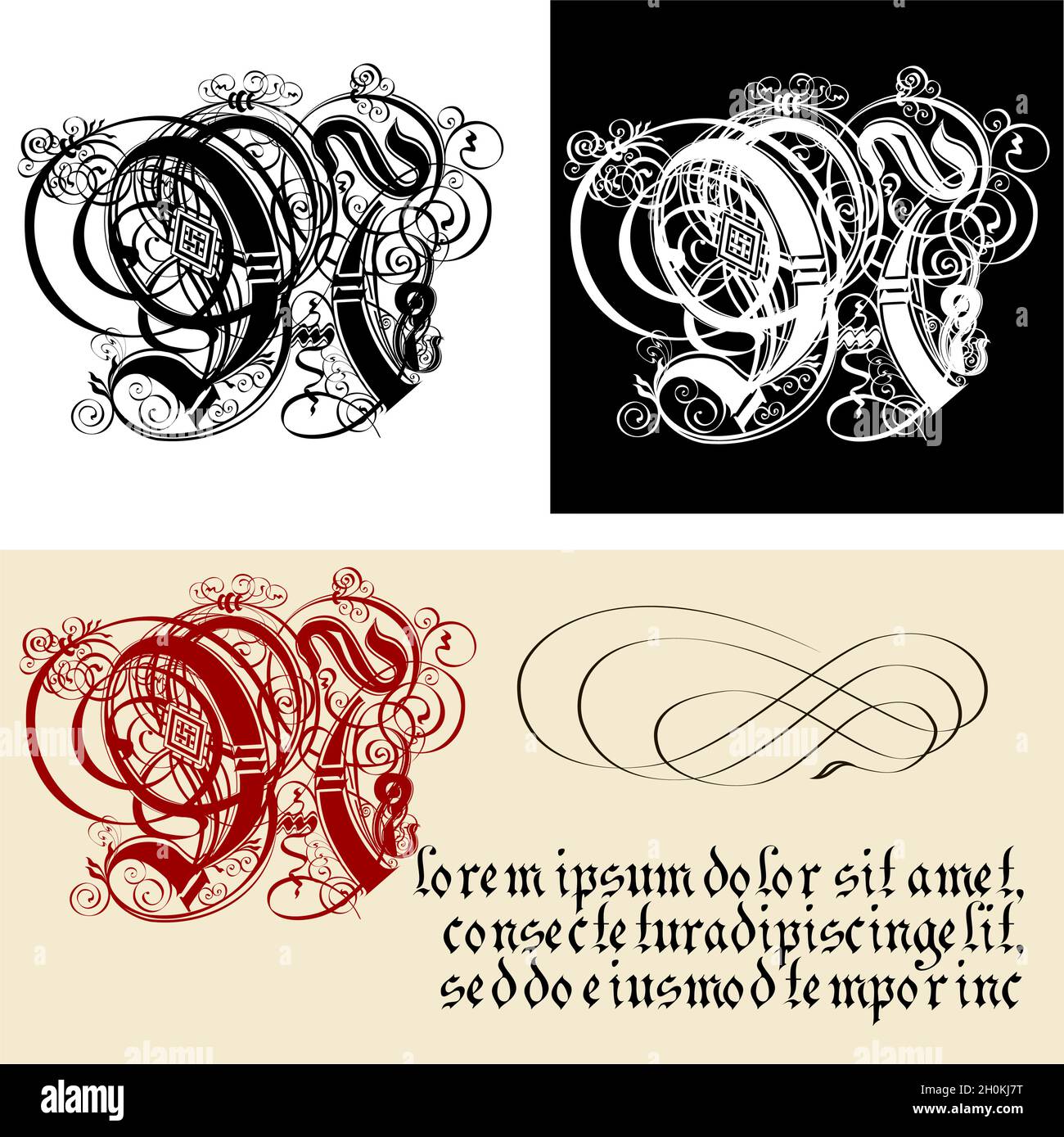 Decorative Gothic Letter N. Uncial Fraktur calligraphy. Vector Eps-10 ...