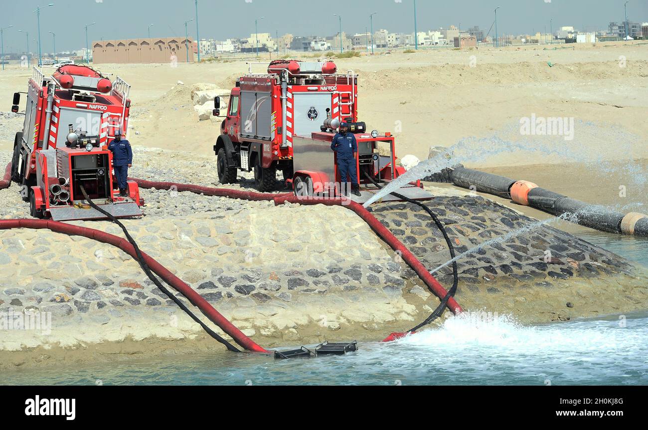 Mubarak Al Kabeer Governorate. 13th Oct, 2021. Fire trucks are seen ...