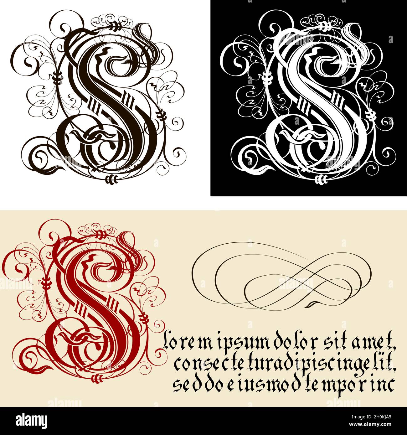 Decorative Gothic Letter S. Uncial Fraktur calligraphy. Vector Eps-8 ...