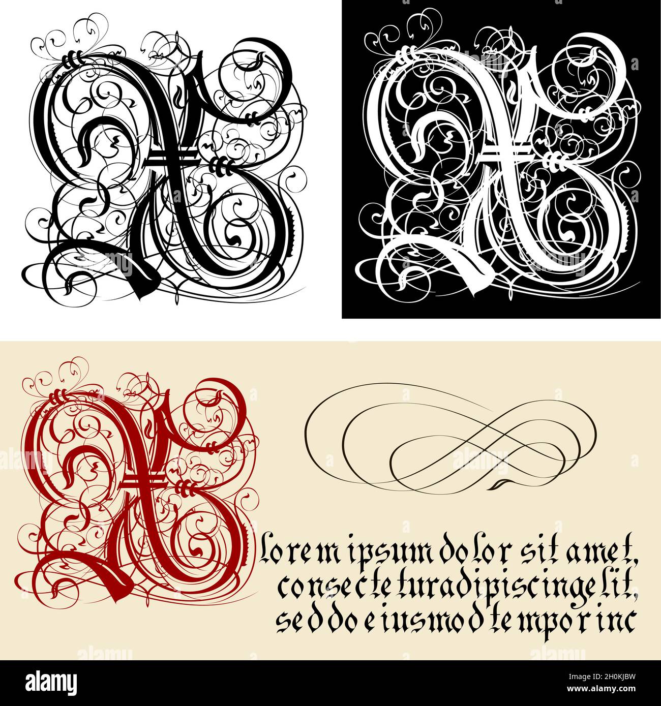 Decorative Gothic Letter X. Uncial Fraktur calligraphy. Vector Eps-10 ...