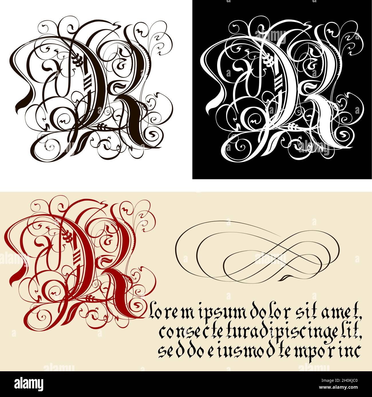 Decorative Gothic Letter R. Uncial Fraktur calligraphy. Vector Eps-8 ...