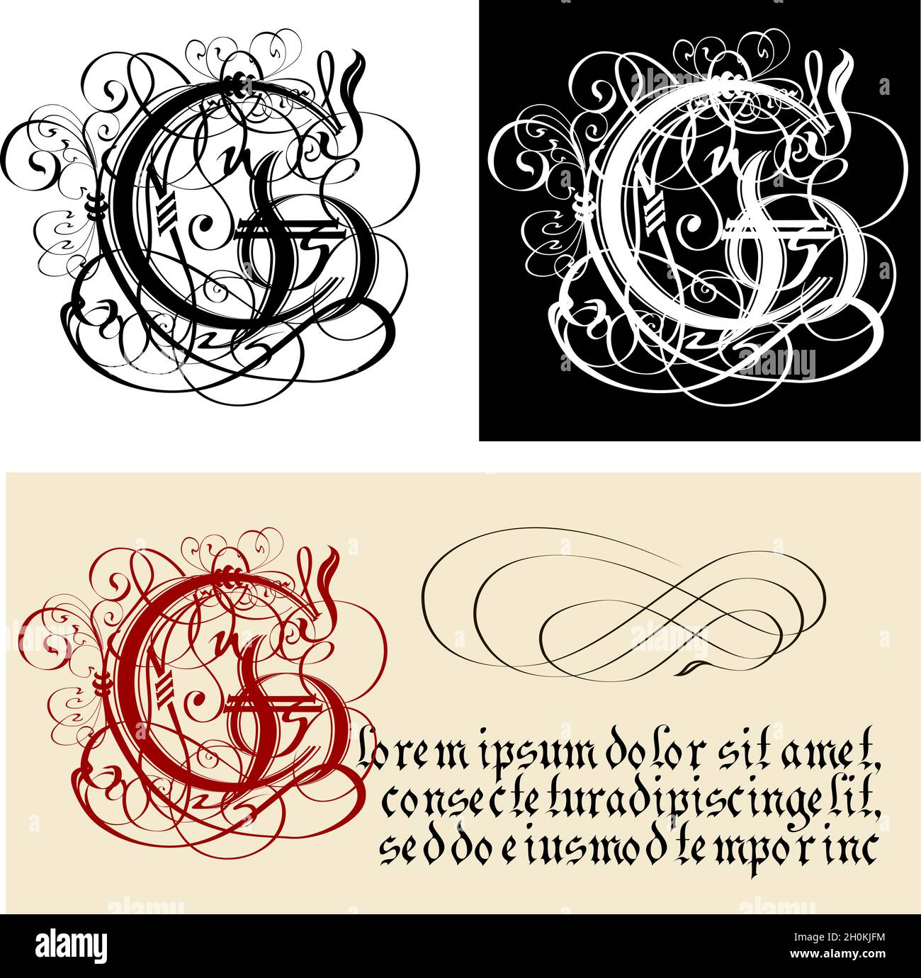 Decorative Gothic Letter G. Uncial Fraktur calligraphy. Vector Eps-8 ...