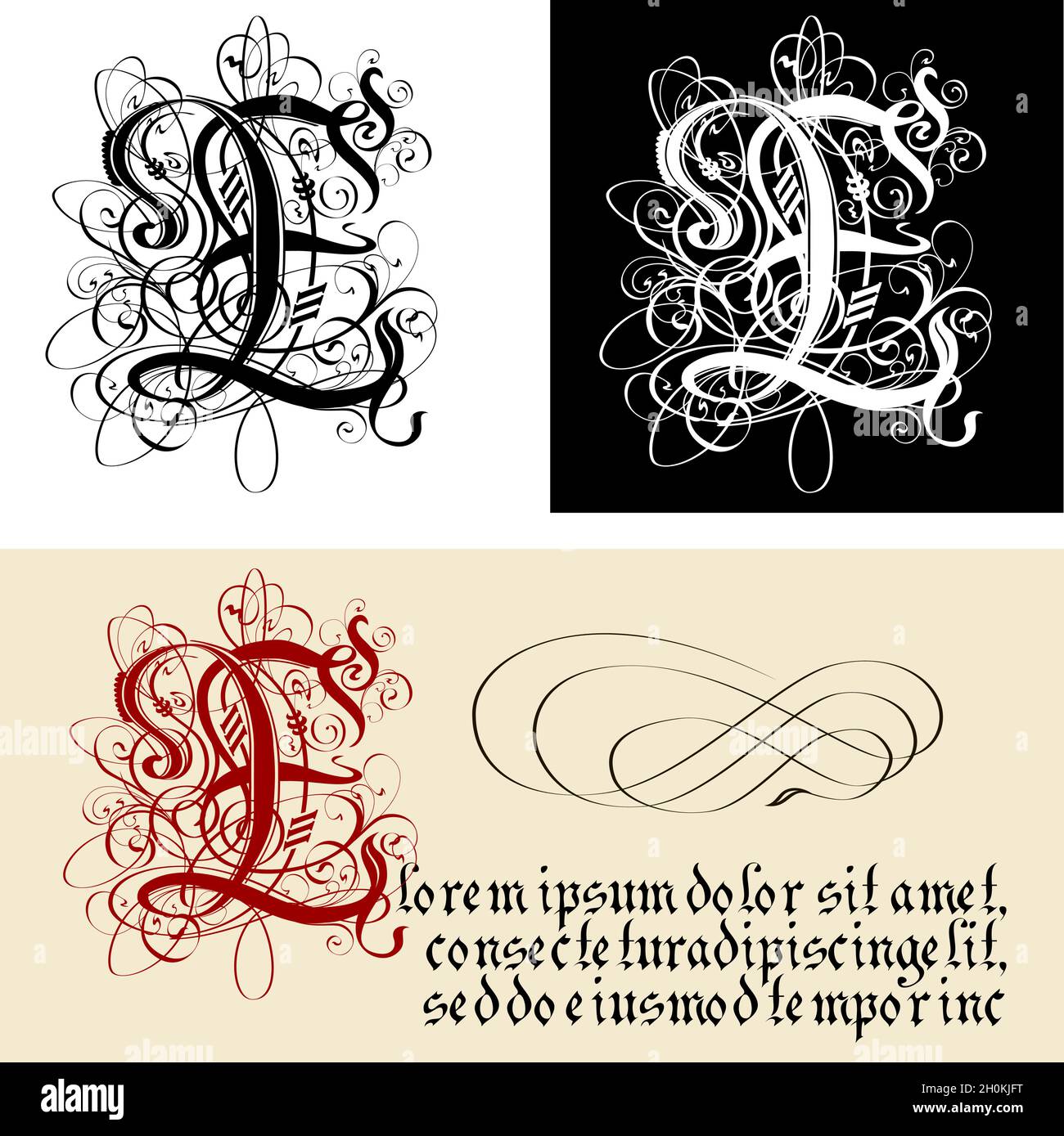 Decorative Gothic Letter E. Uncial Fraktur calligraphy. Vector Eps-8 ...