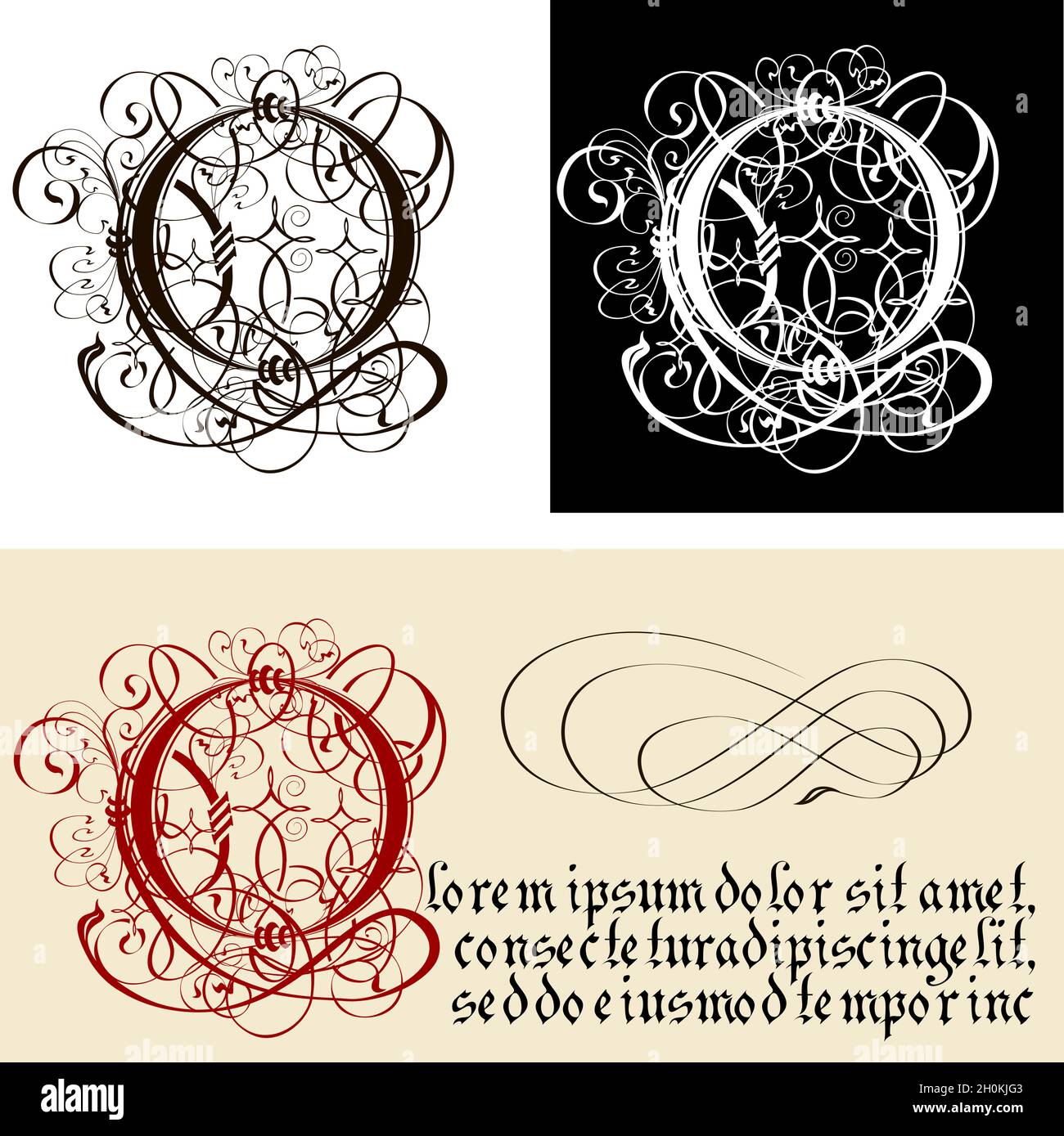 Decorative Gothic Letter O. Uncial Fraktur calligraphy. Vector Eps-8 ...