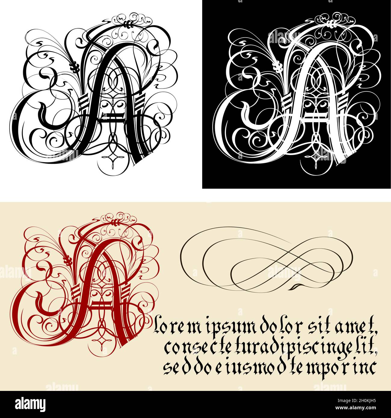 Decorative Gothic Letter A. Uncial Fraktur calligraphy. Vector Eps-8 ...