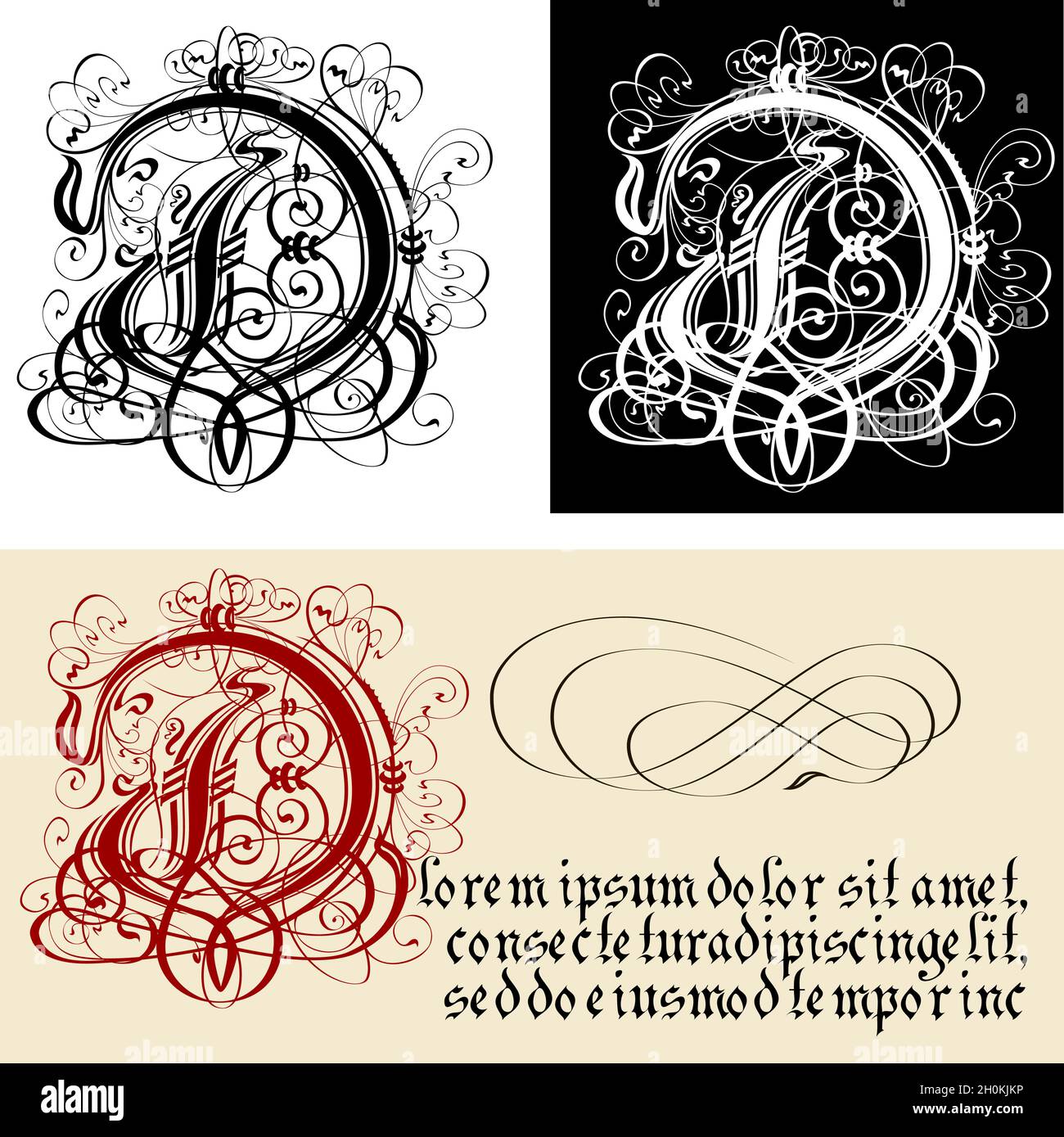 Decorative Gothic Letter D. Uncial Fraktur calligraphy. Vector Eps-8 ...