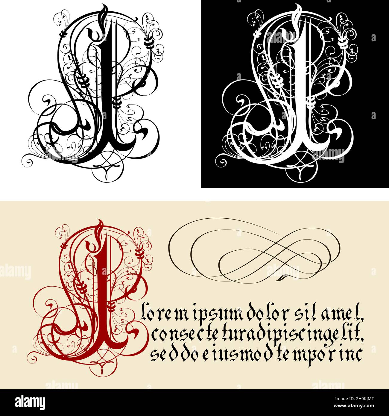 Decorative Gothic Letter I. Uncial Fraktur calligraphy. Vector Eps-8 ...