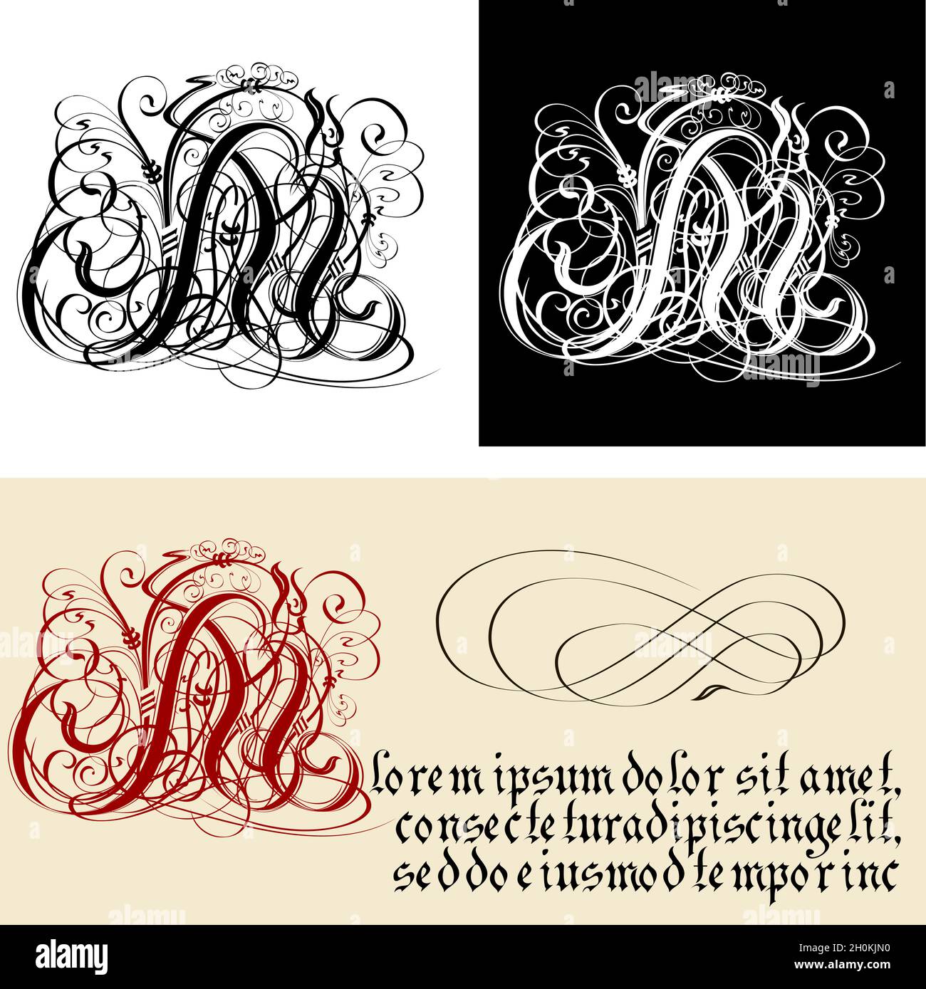 Decorative Gothic Letter M. Uncial Fraktur calligraphy. Vector Eps-8 ...