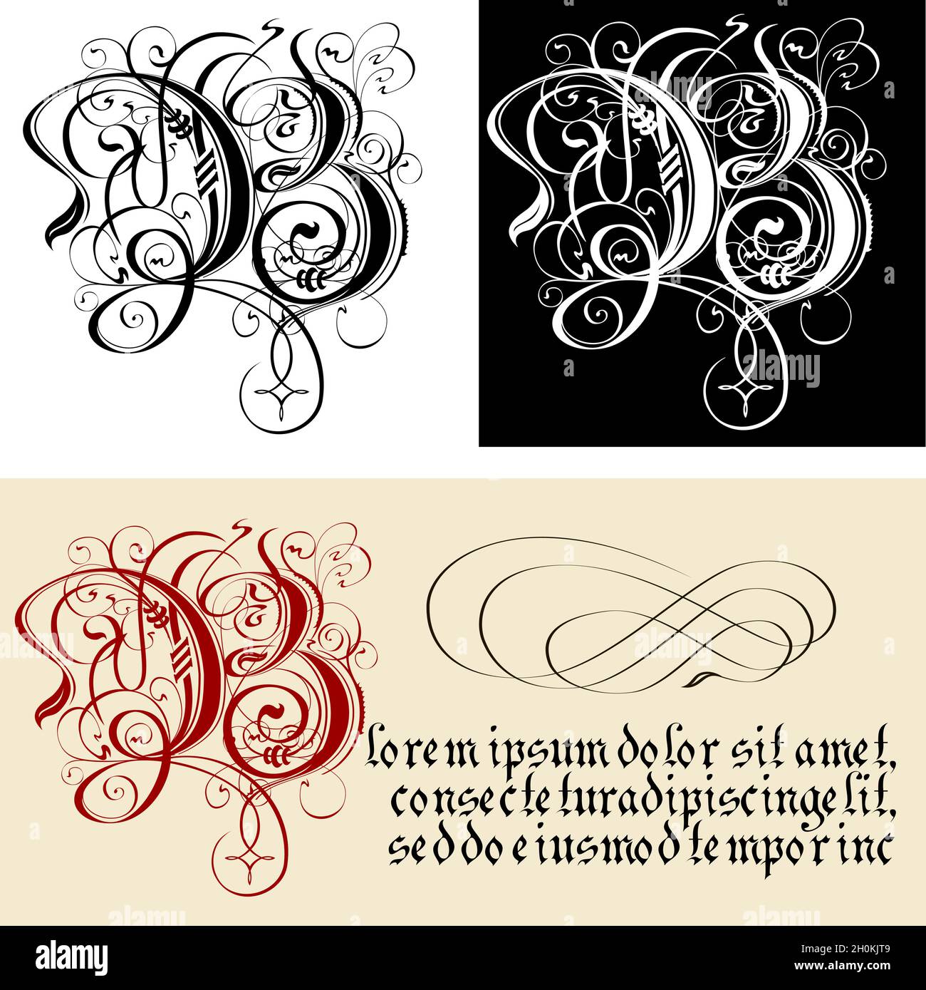 Decorative Gothic Letter B. Uncial Fraktur calligraphy. Vector Eps-8 ...
