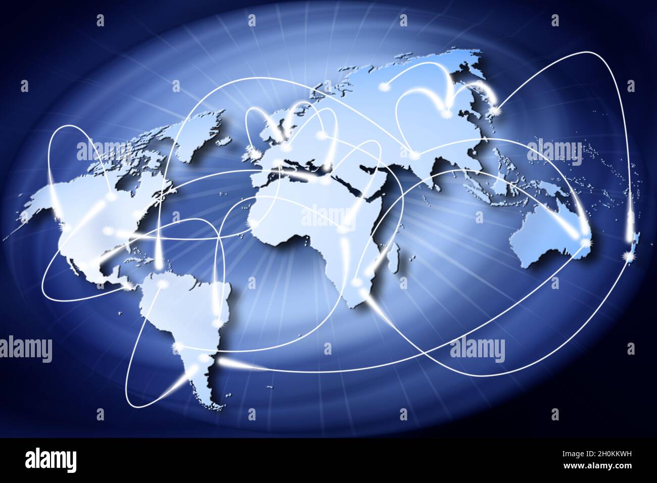 3D illustration. Connection orbits around the world Stock Photo - Alamy