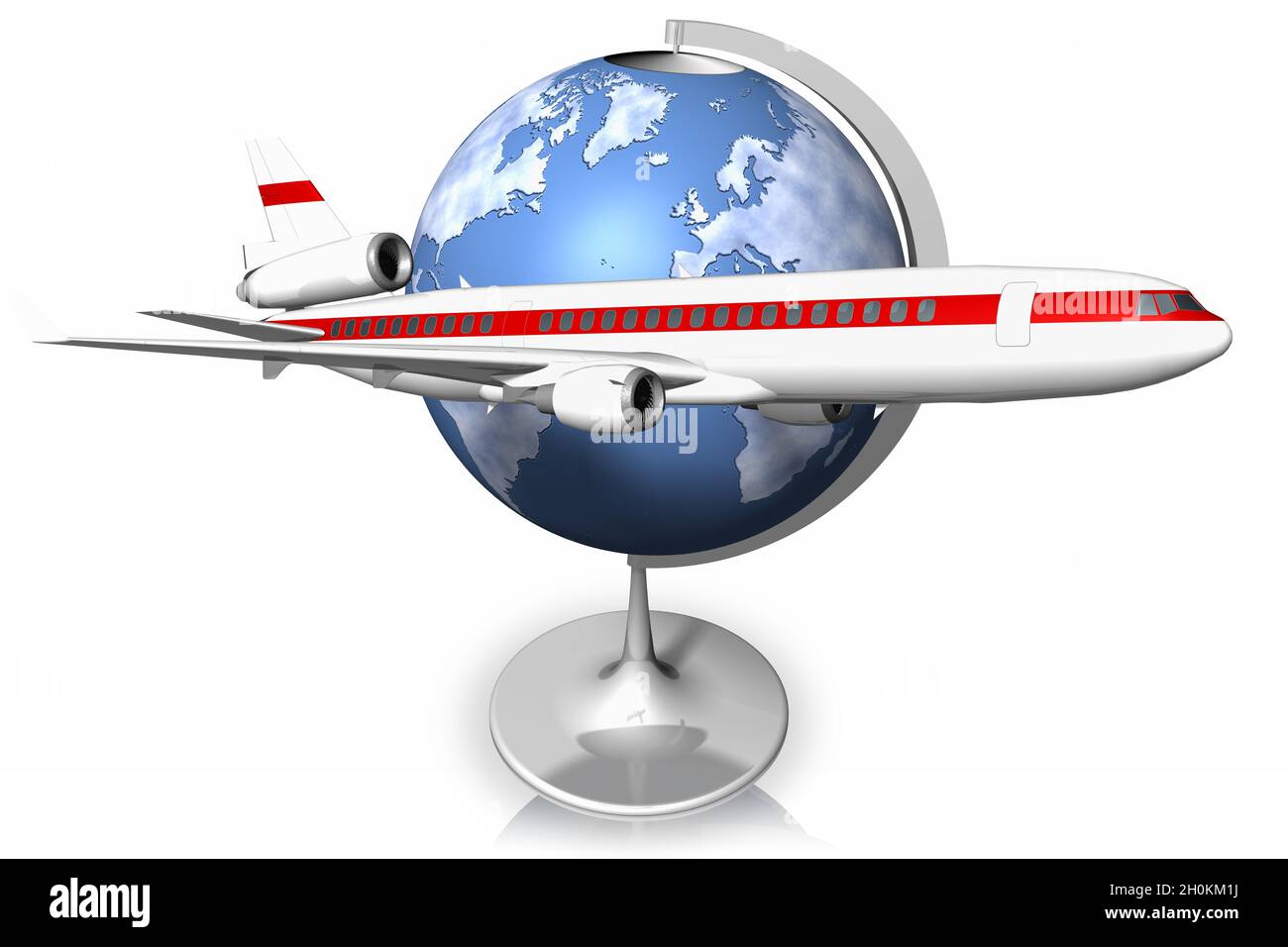 3D illustration. Airplane and world map isolated on White background ...