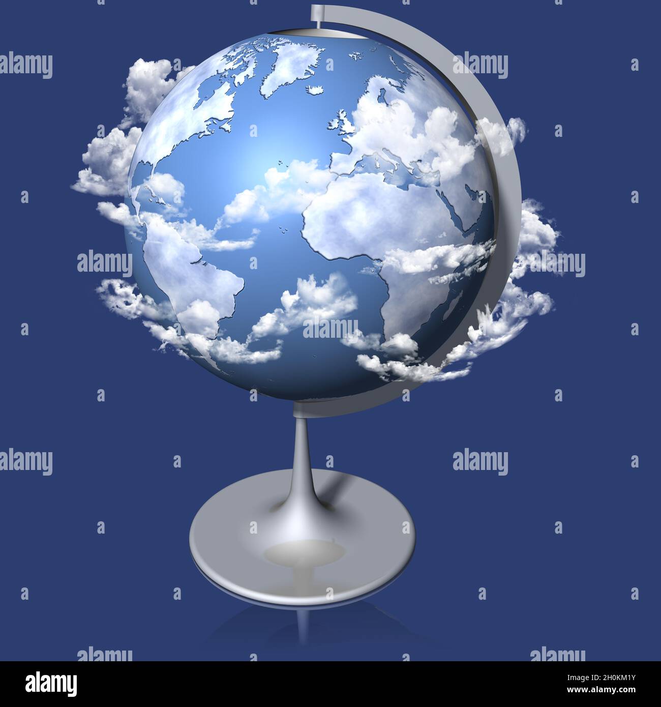 3D illustration. World map with clouds on a blue background Stock Photo ...