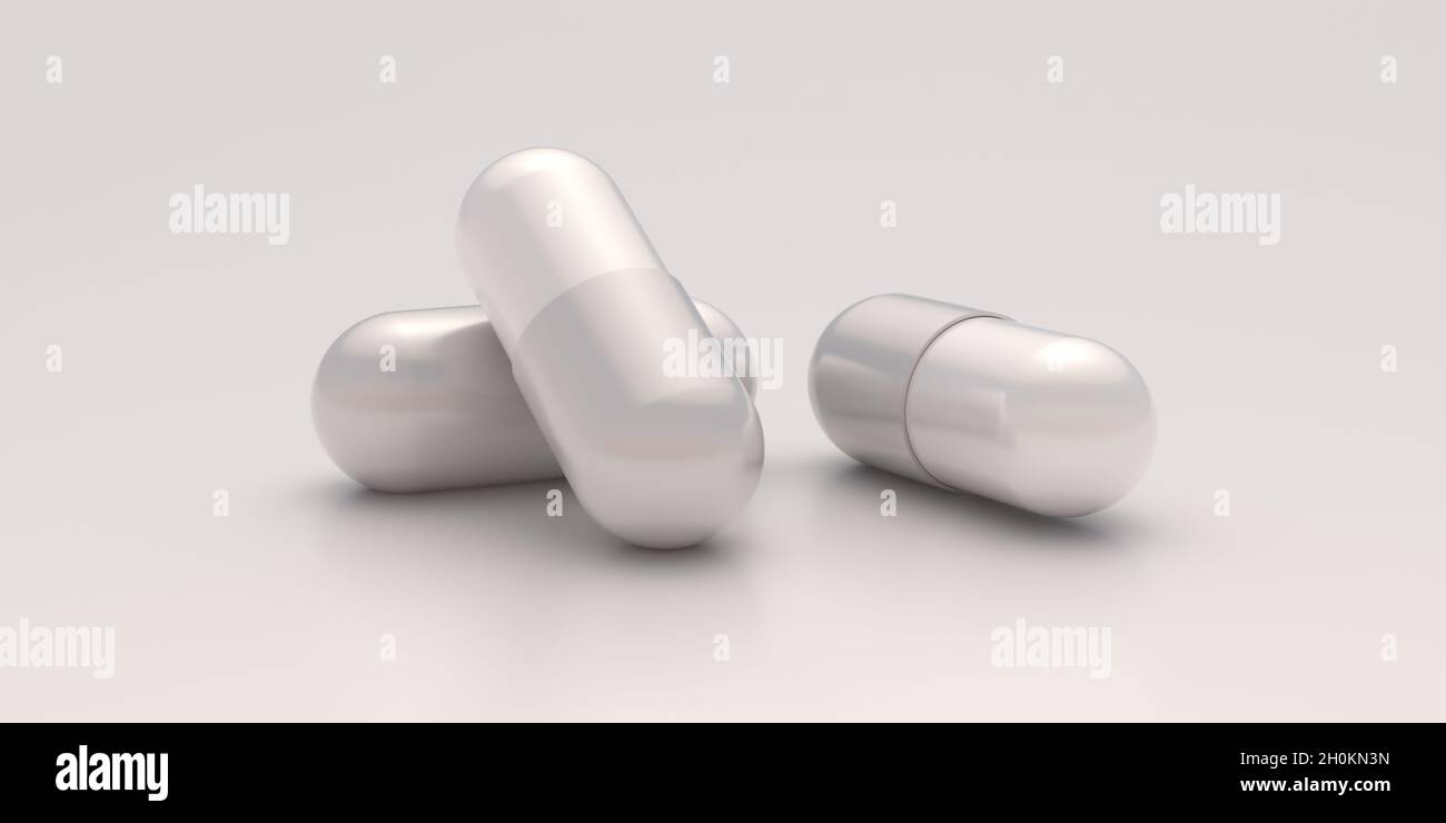 Medication concept. Three white pills isolated on white background ...