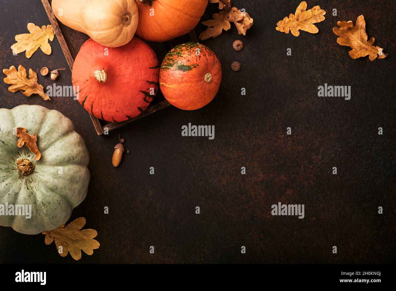 Pumpkin. Autumn food background with cinnamon, nuts and seasonal spices ...