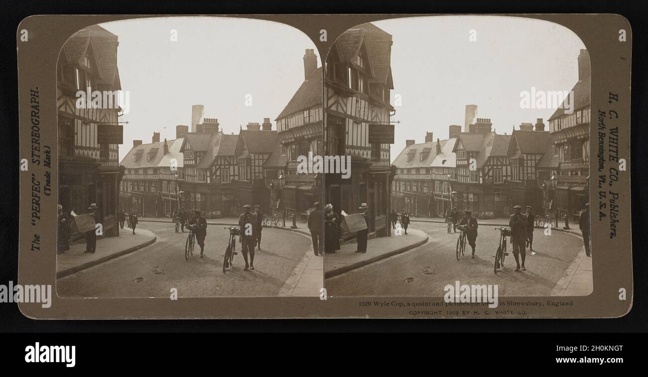 Vintage stereoscopic photo circa 1900 of Wyle Cop a street in ...