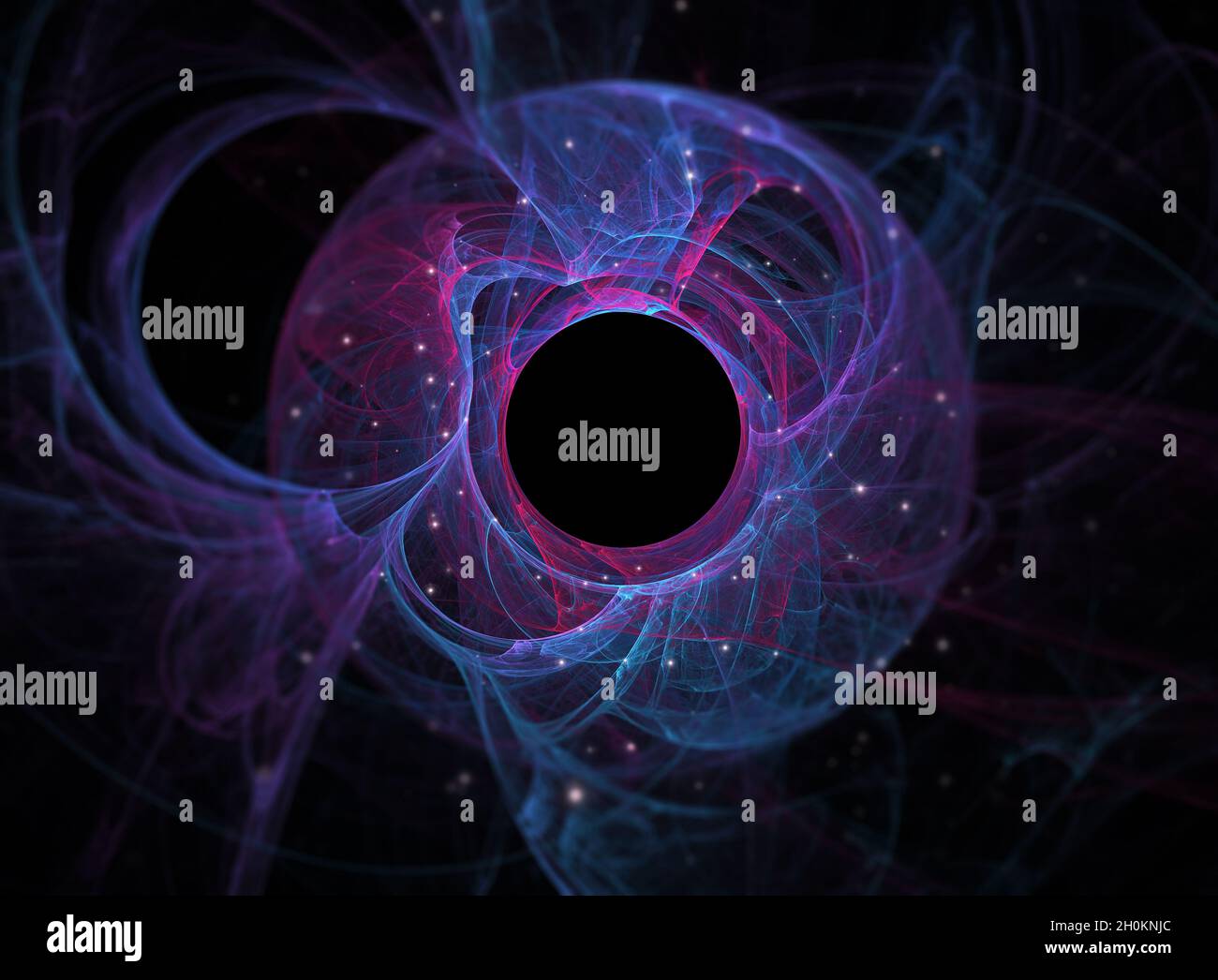 A quantum, science fiction concept of an atomic like design. With stars ...