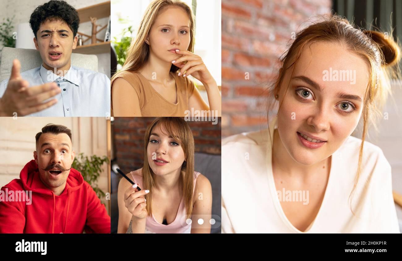 Speaker. Team working by group video call share ideas brainstorming use ...