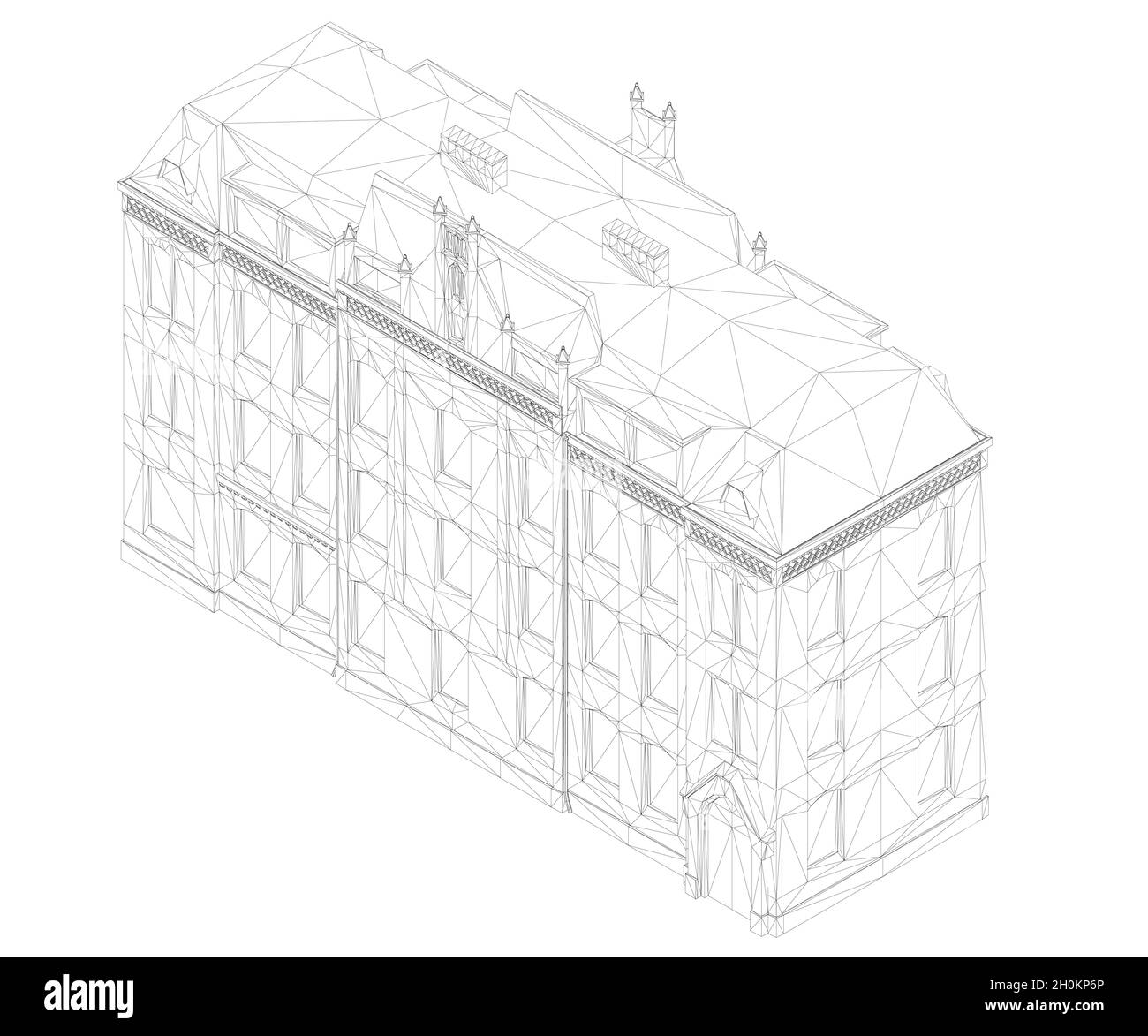 Contour of a decorative house isolated on a white background. Isometric ...