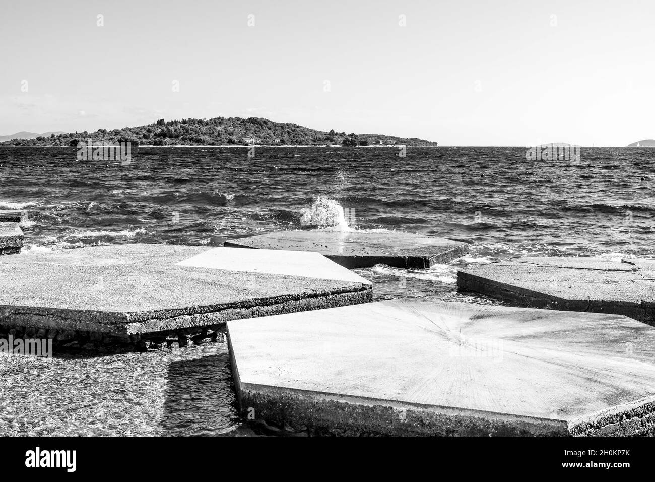 Grayscale of a hexagon coastal barrier in a beach in Croatia+ Stock ...
