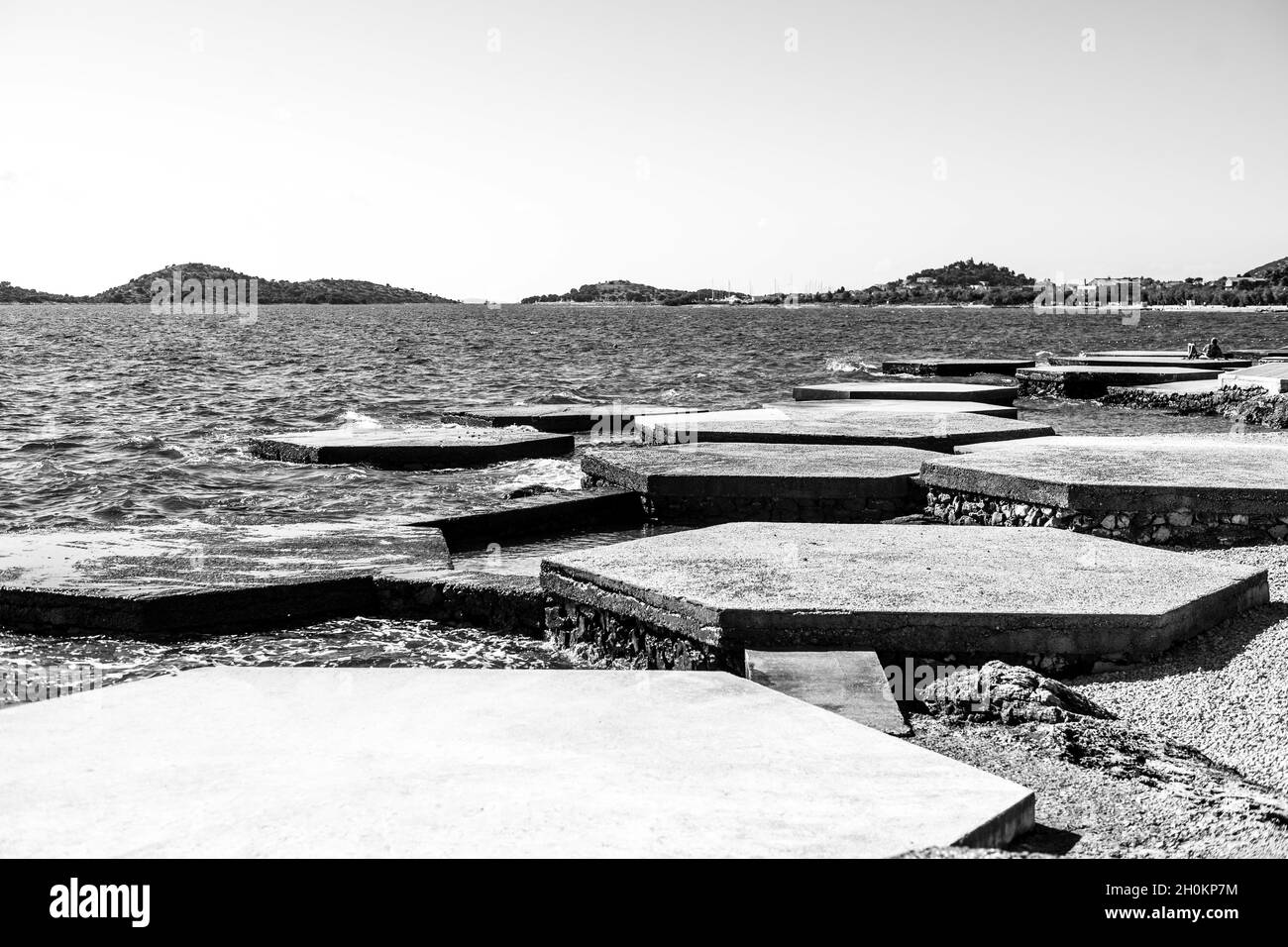 Grayscale of a hexagon coastal barrier in a beach in Croatia Stock ...