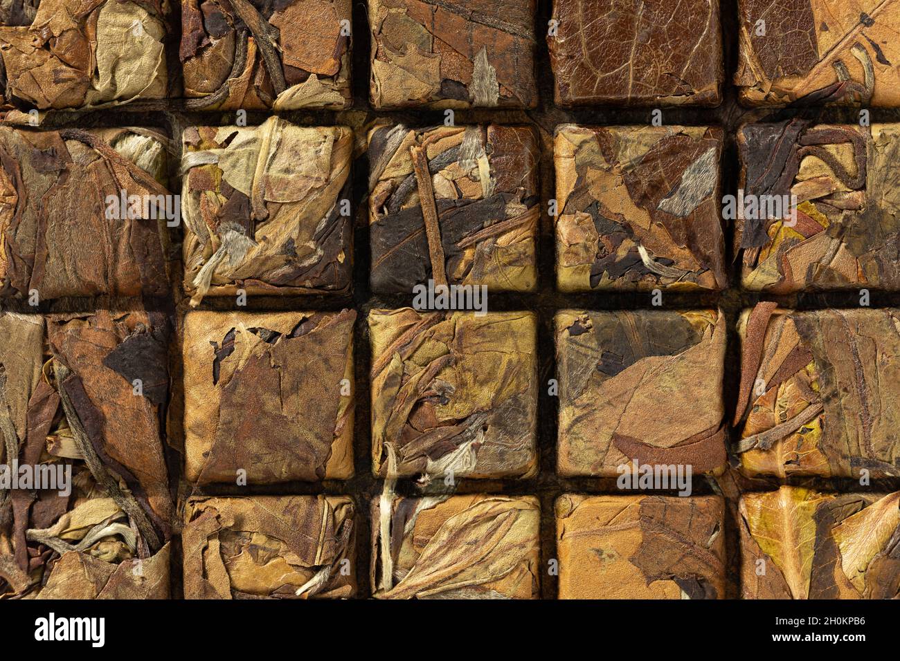 Tea pressing split closeup, white tea tea leaves, tea elements ...