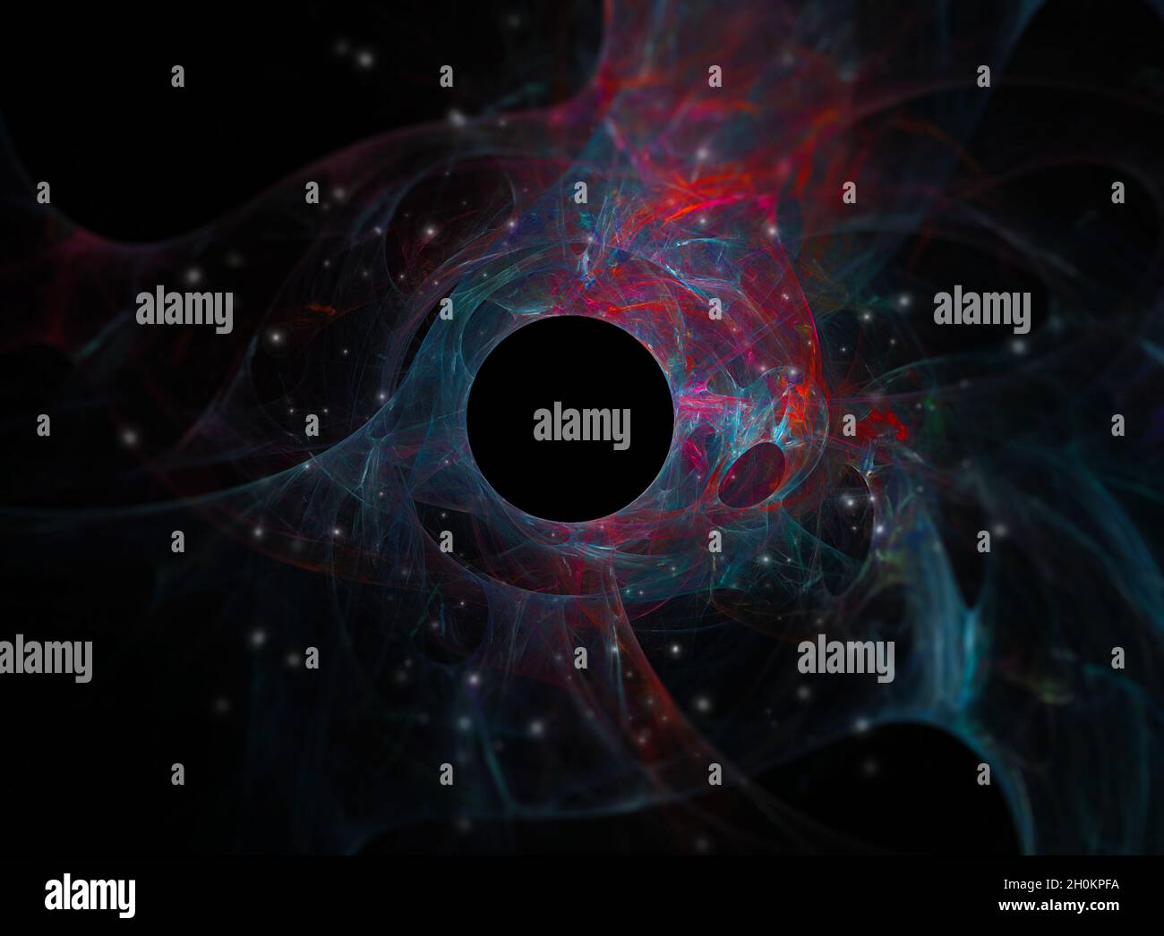 A quantum, science fiction concept of an atomic like design. With stars ...