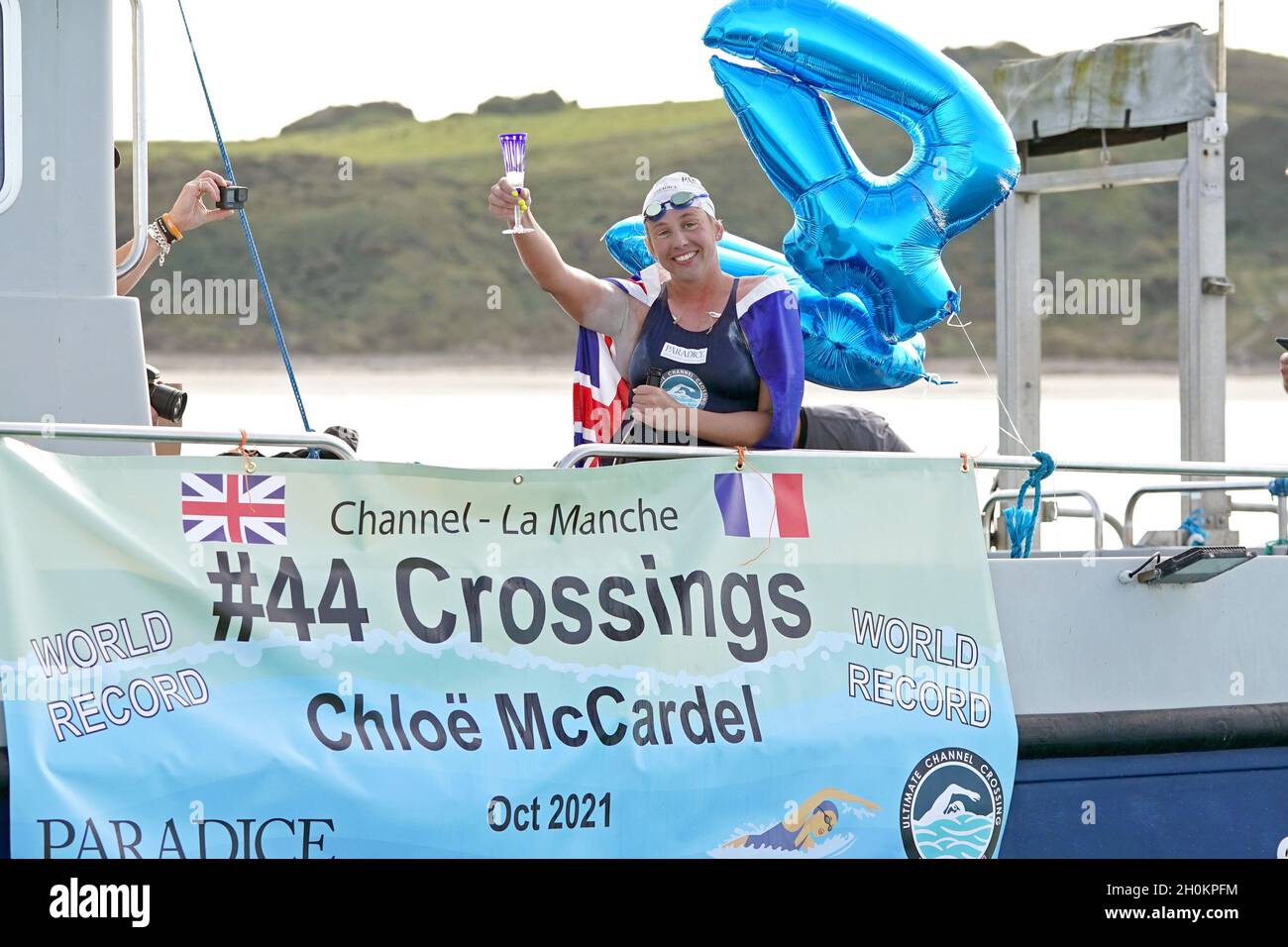Australian endurance swimmer Chloe McCardel raises a glass at the ...