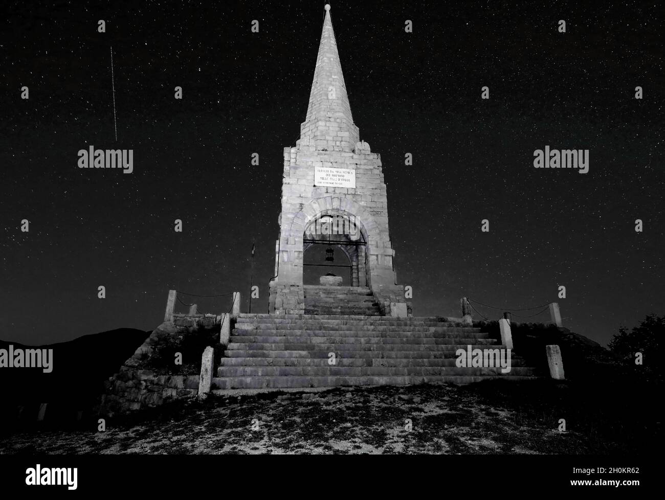 Ossuary memorial of Mount Cimone in Northern Italy with plaque with the ...