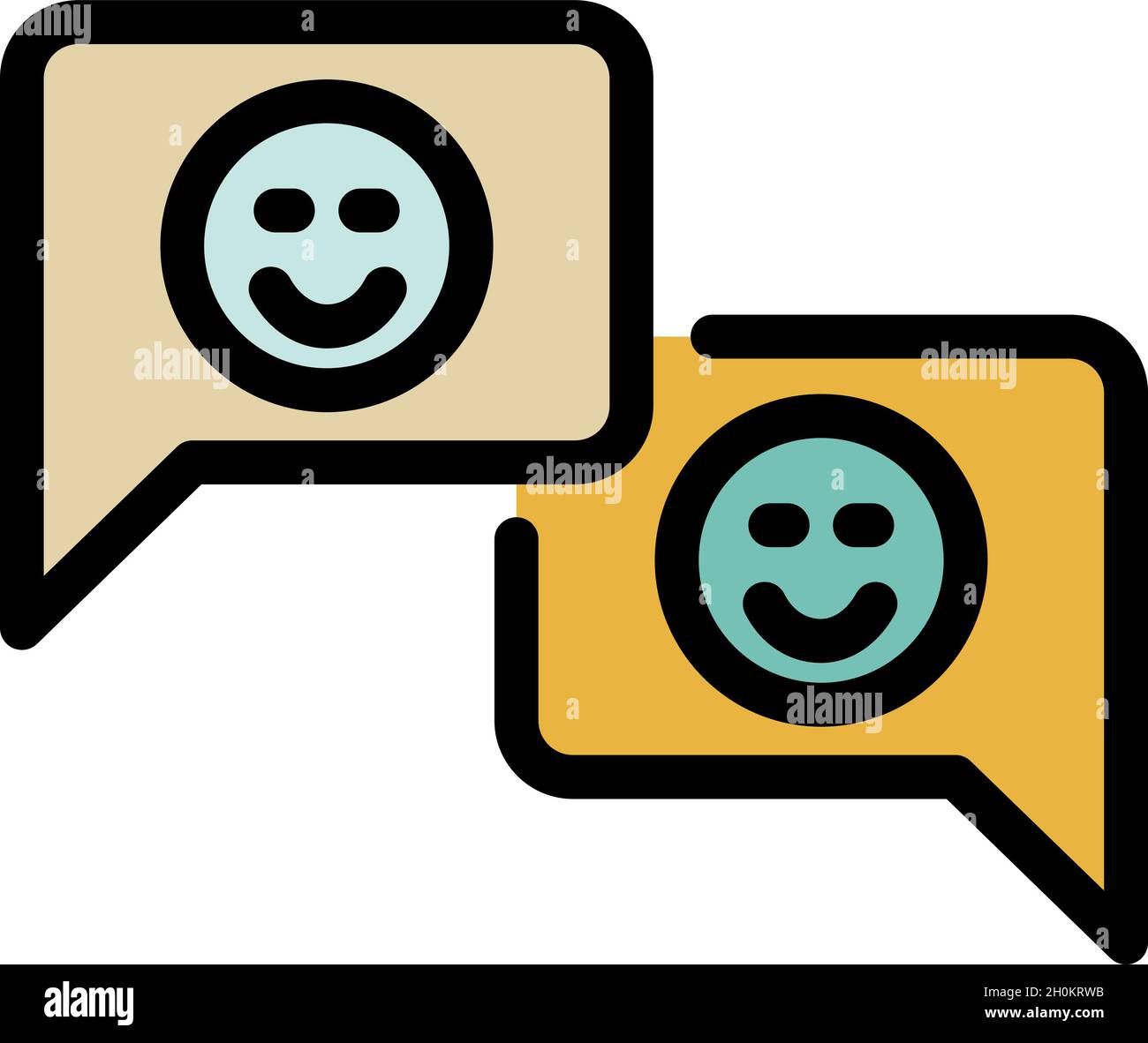 Two chat bubbles with smiles icon. Outline two chat bubbles with smiles ...