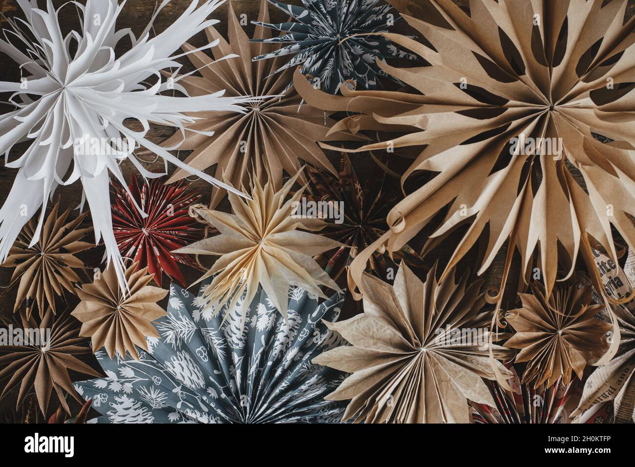 Merry Christmas! Stylish Christmas stars flat lay on rustic background ...