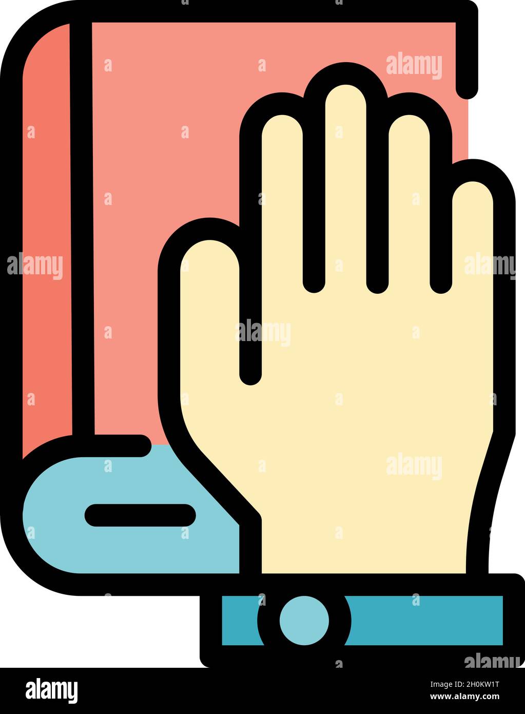 Hand on the bible icon. Outline hand on the bible vector icon color ...