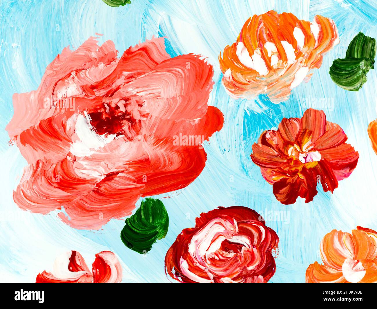 Abstract red and pink flowers, art painting, creative hand painted ...