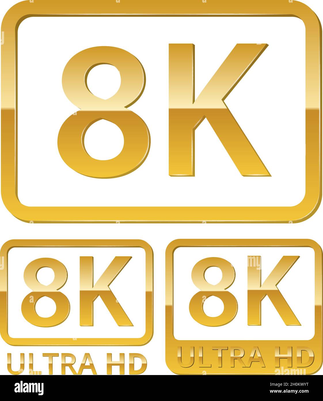 8K Ultra high definition video metall UHD icons set Stock Vector Image ...