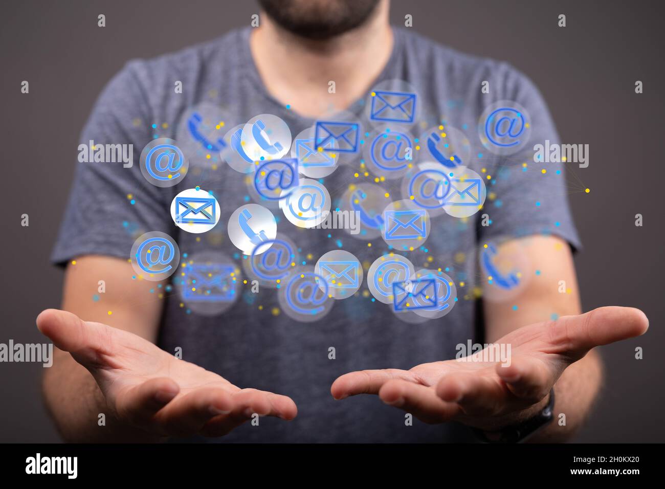 3D render of an email symbol and Network Communications with a blurry ...