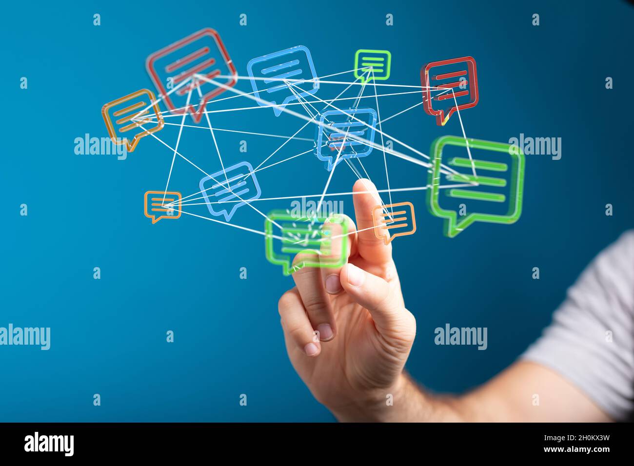 3D render of an email symbol and Network Communications with a blurry ...