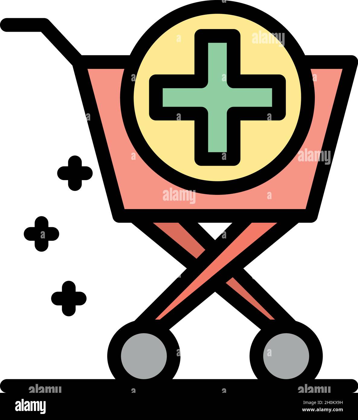 Pharmacy trolley icon. Outline pharmacy trolley vector icon color flat ...