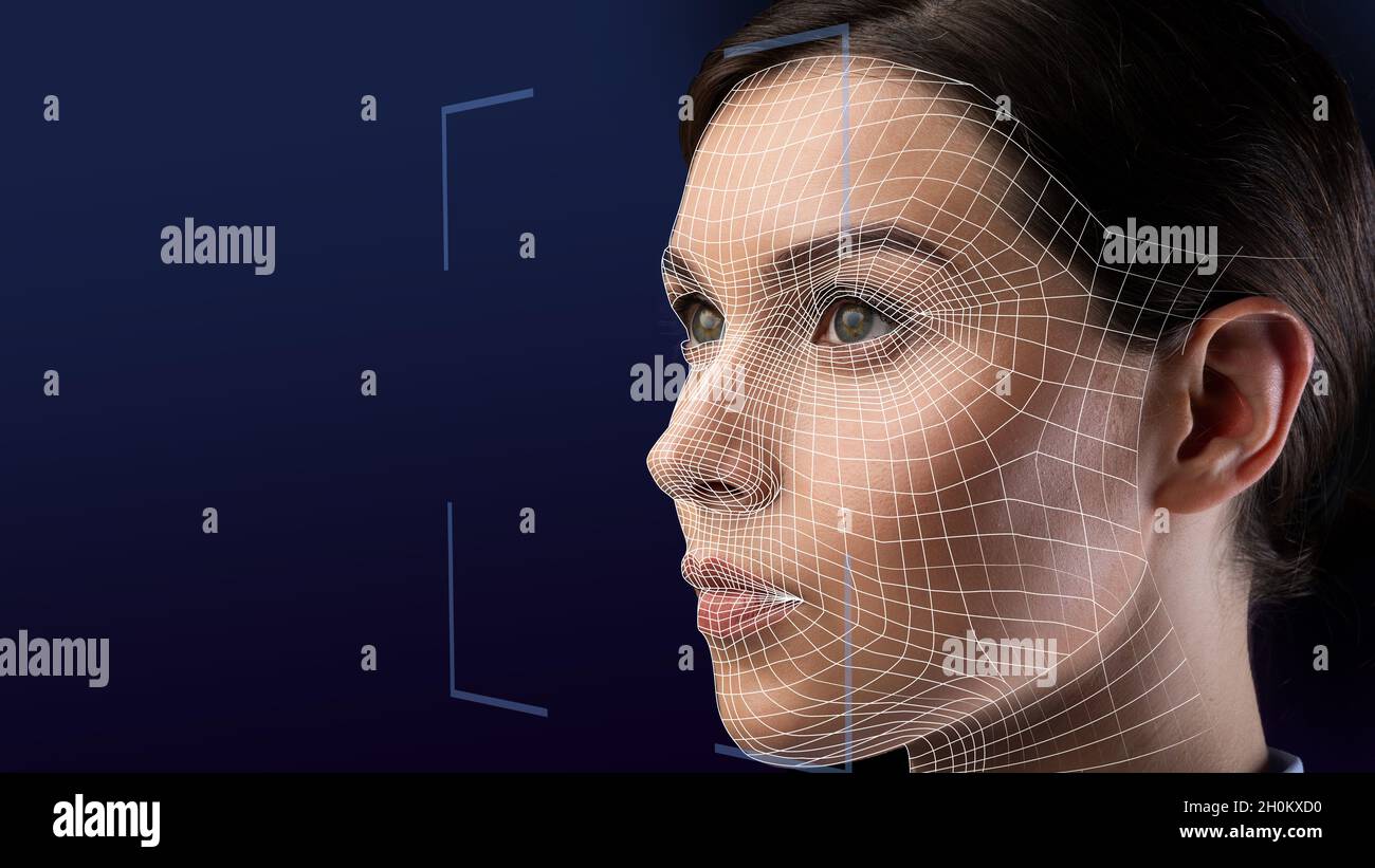 Close up portrait face of serious caucasian young woman, double ...