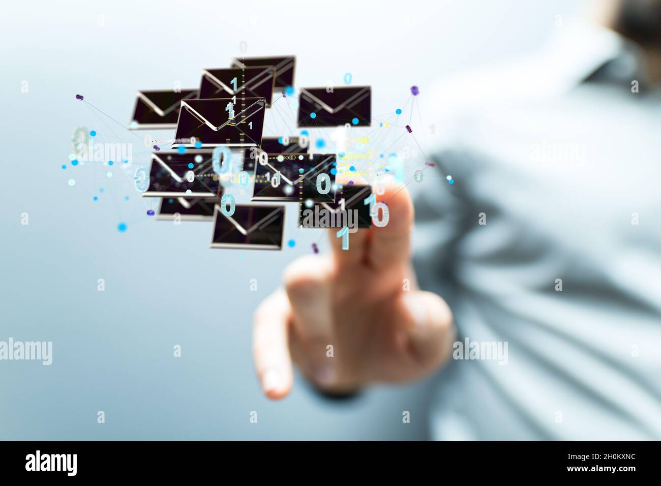 Render of an email symbol and Network Communications with a blurry ...