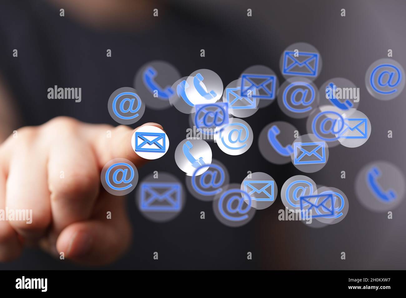 3D render of an email symbol and Network Communications with a blurry ...