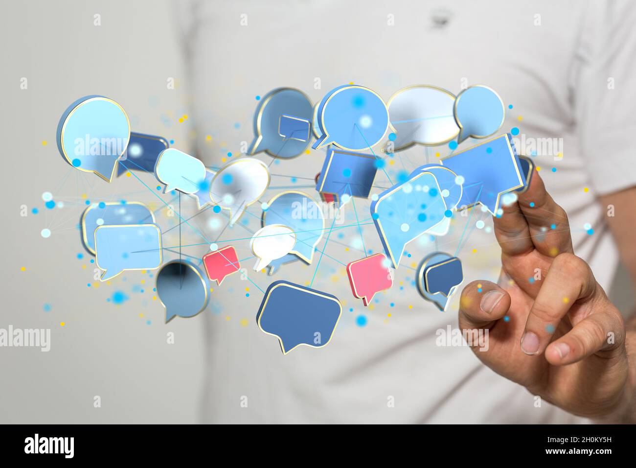 3D render of an email symbol and Network Communications with a blurry ...