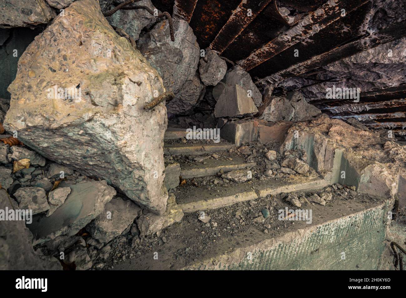 Old blown up remains of some Siegfried Line bunkers along the border ...