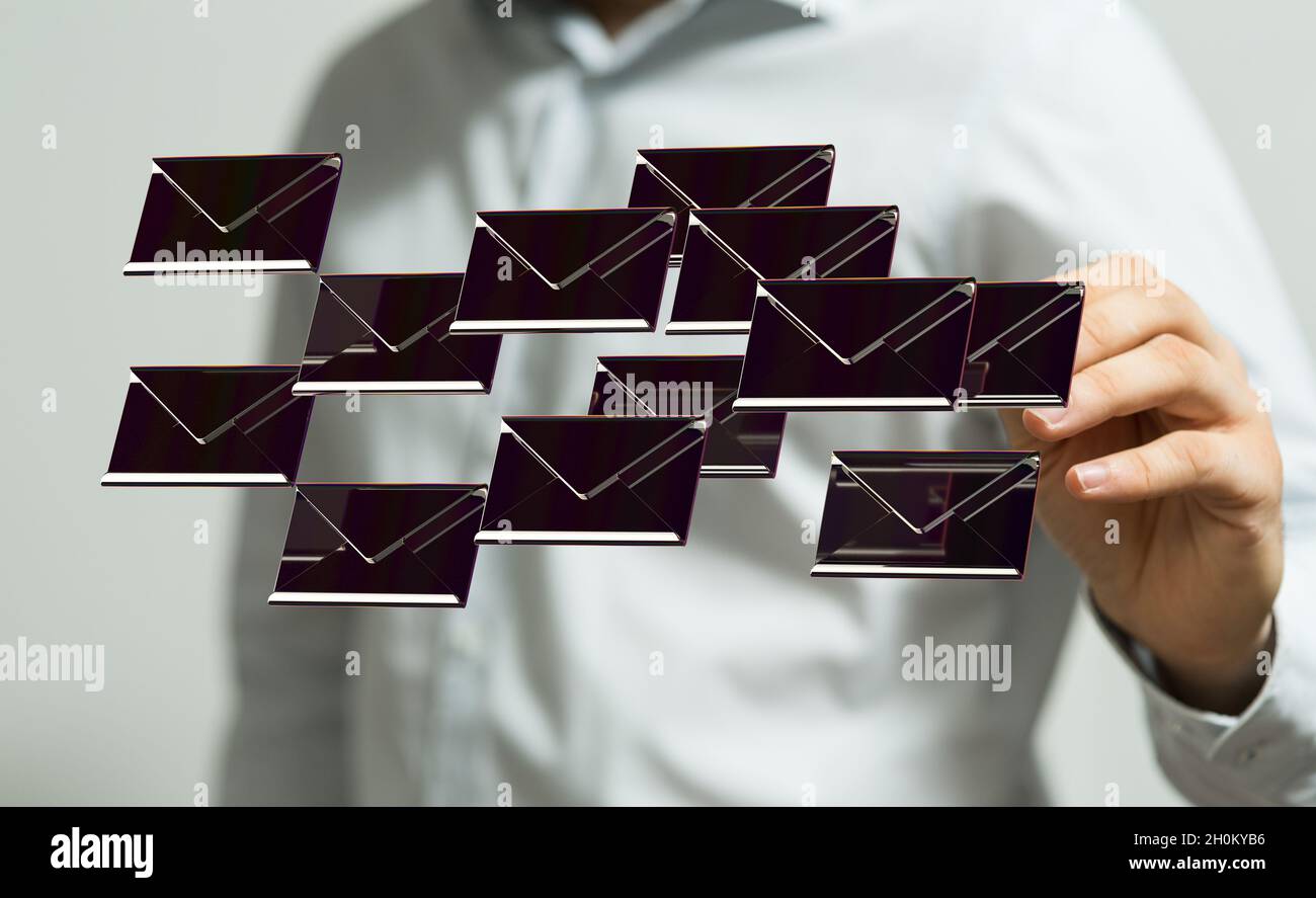 Render of an email symbol and Network Communications with a blurry ...