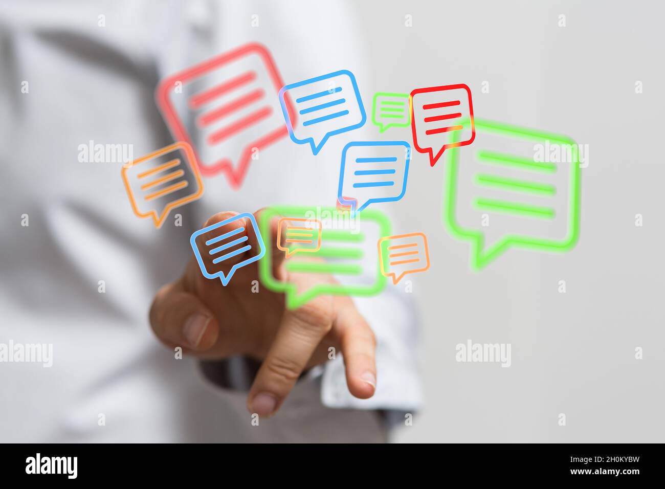 3D render of an email symbol and Network Communications with a blurry ...