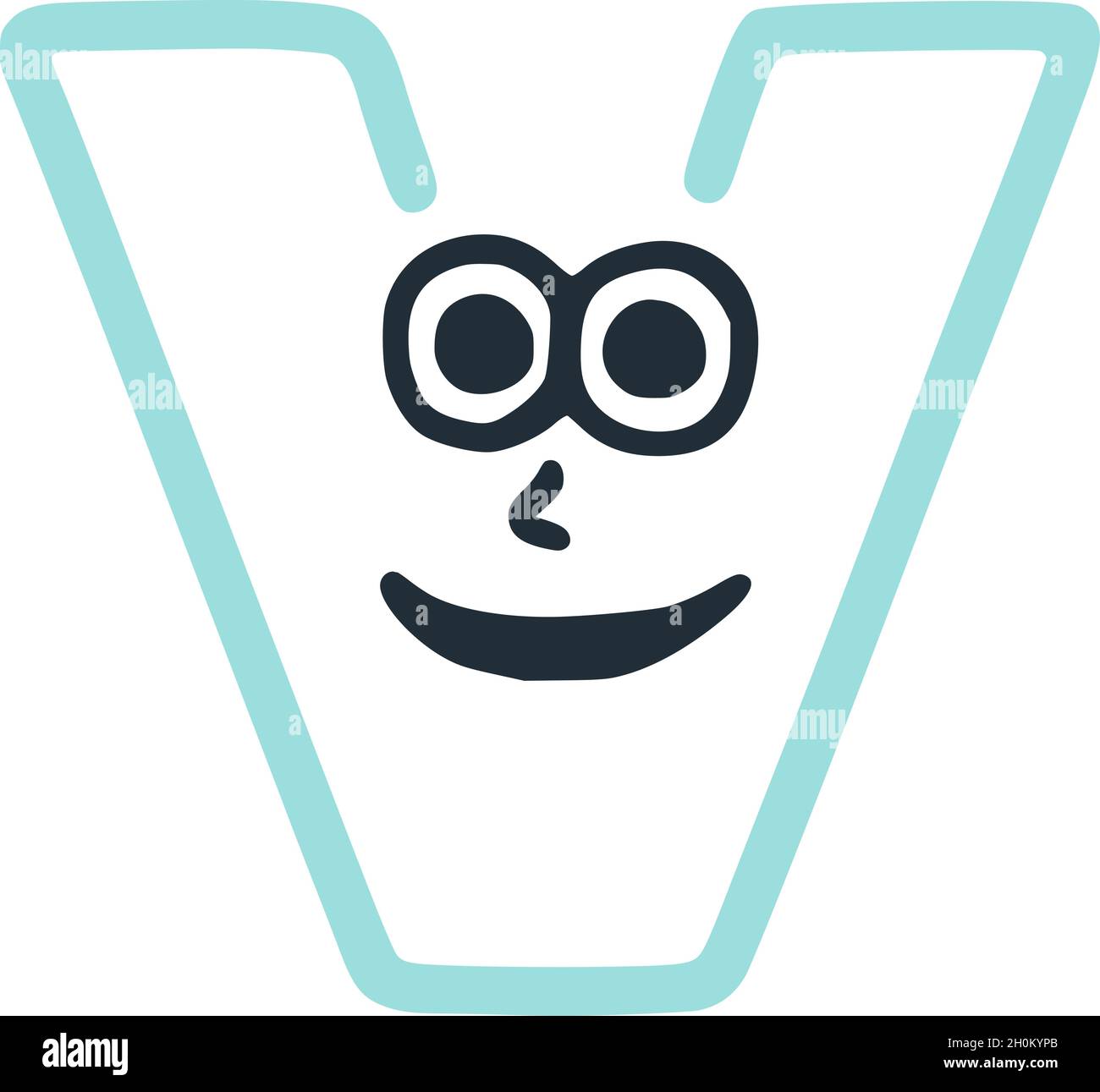 Letter v happy eccentric smiling character, smiley face vector clip art ...